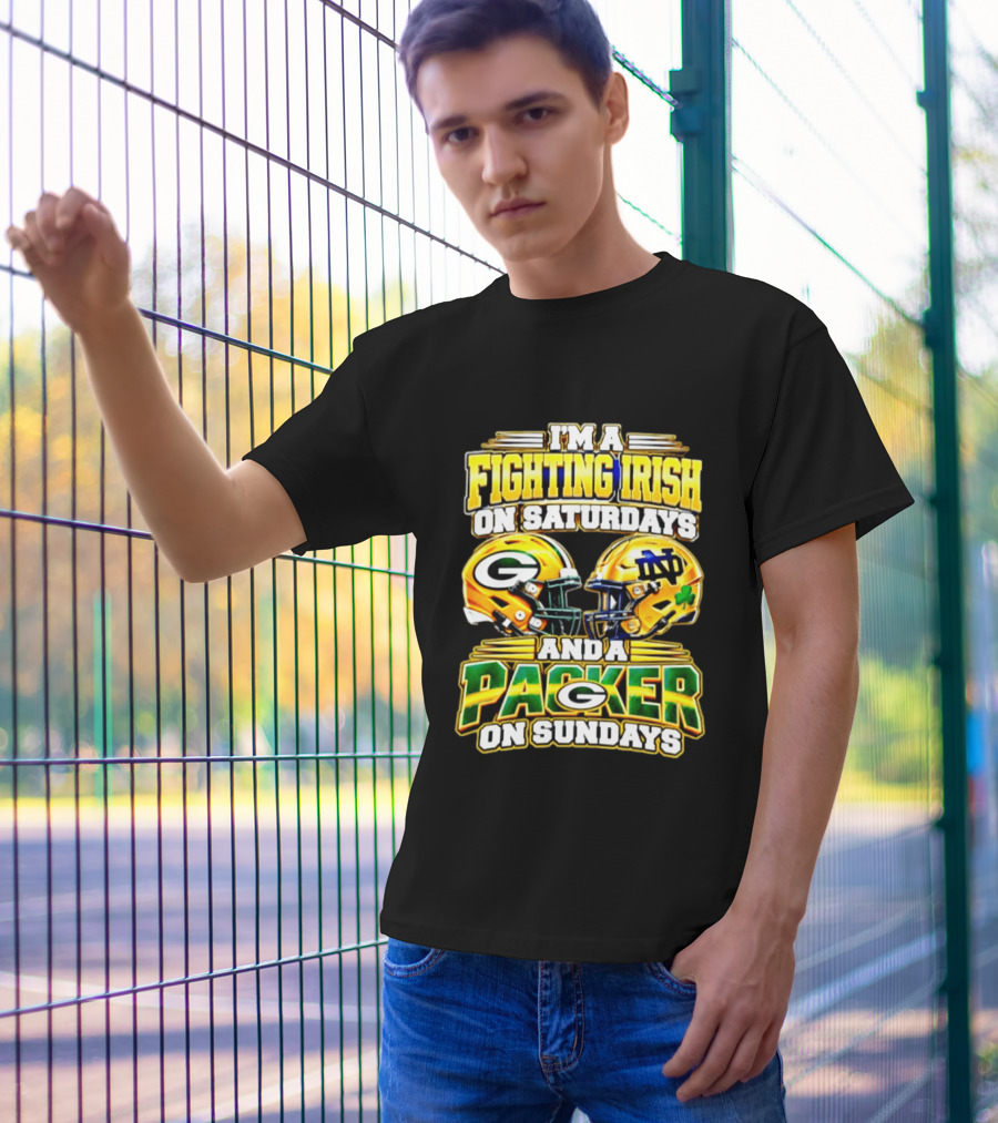 I'm A Fighting Irish On Saturdays And A Packer On Sundays Football Helmet T-Shirt