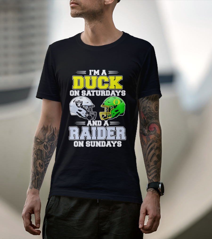 I'm A Duck On Saturdays And A Raider On Sundays Football Helmet T-Shirt