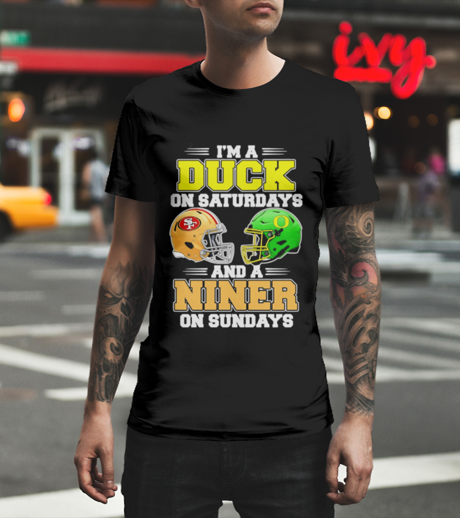 I'm A Duck On Saturdays And A Niner On Sundays Football Helmet 2026 T-Shirt
