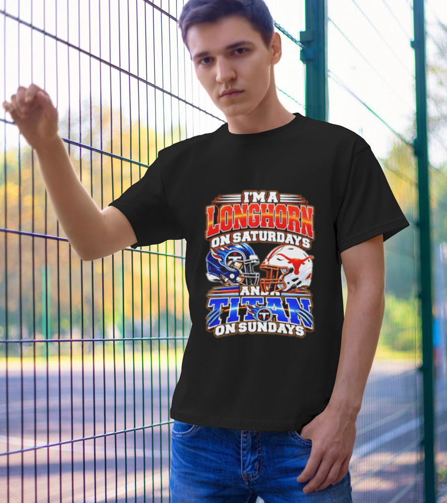 Texas Longhorns On Saturdays Tennessee Titans On Sundays Football Fan Helmets T-Shirt