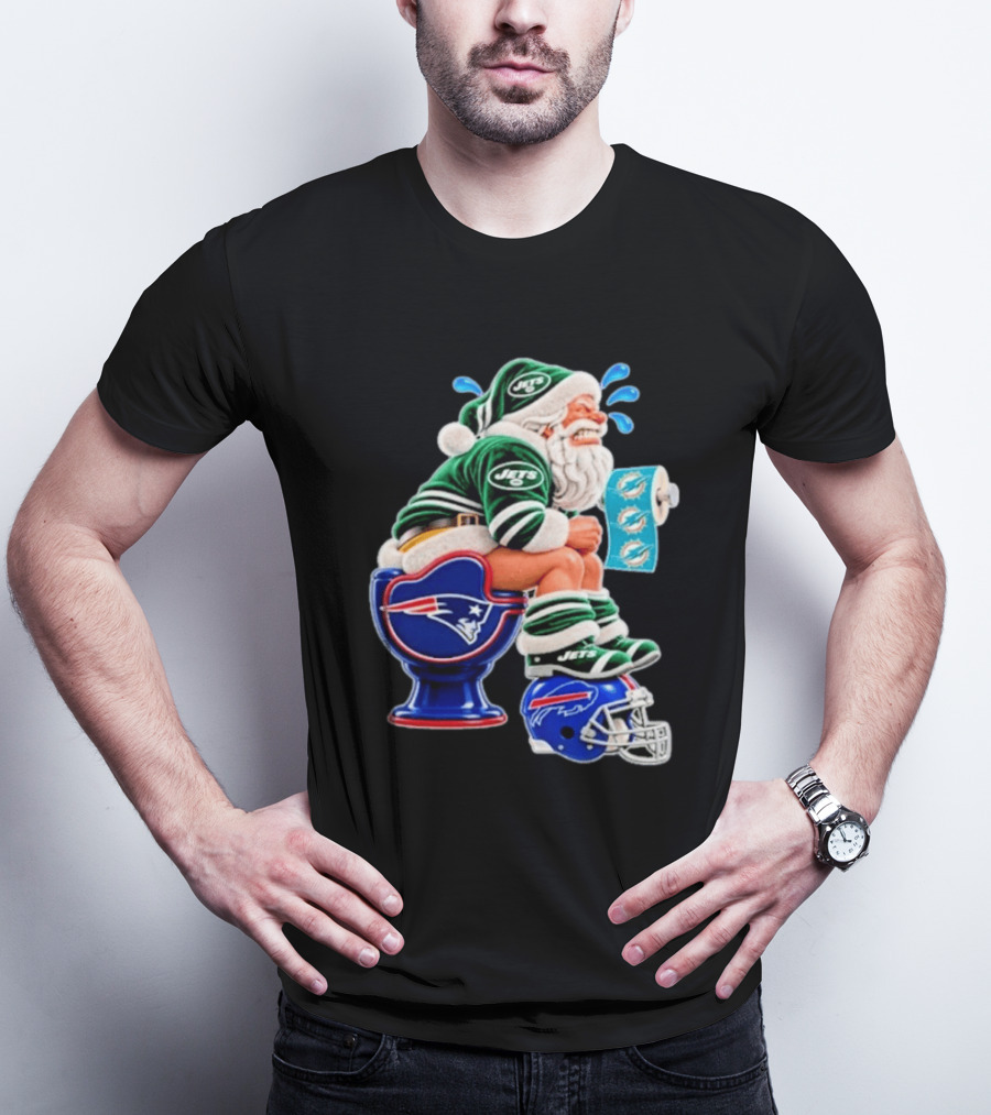 New England Patriots Miami Dolphins Buffalo Bills New York Jets Santa Football Christmas T-Shirt