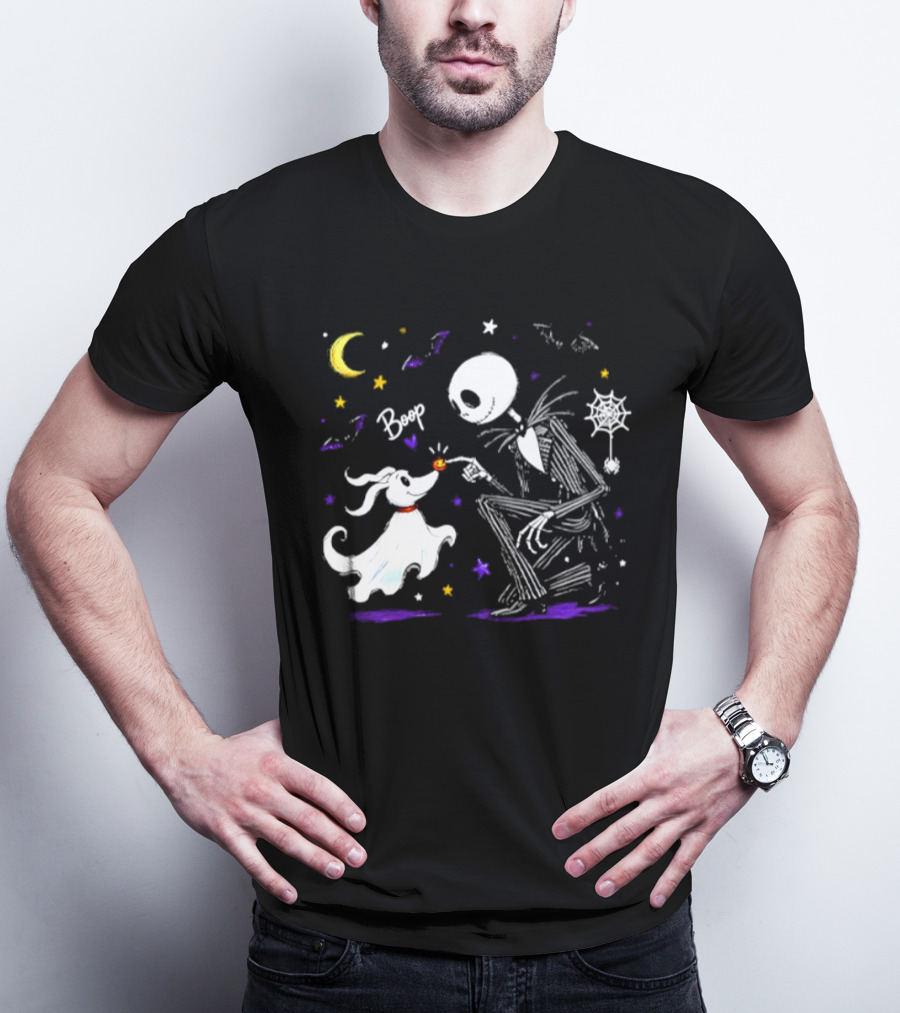Jack Skellington Zero Dog Boop Halloween 2026 Moon Bats Stars T-Shirt