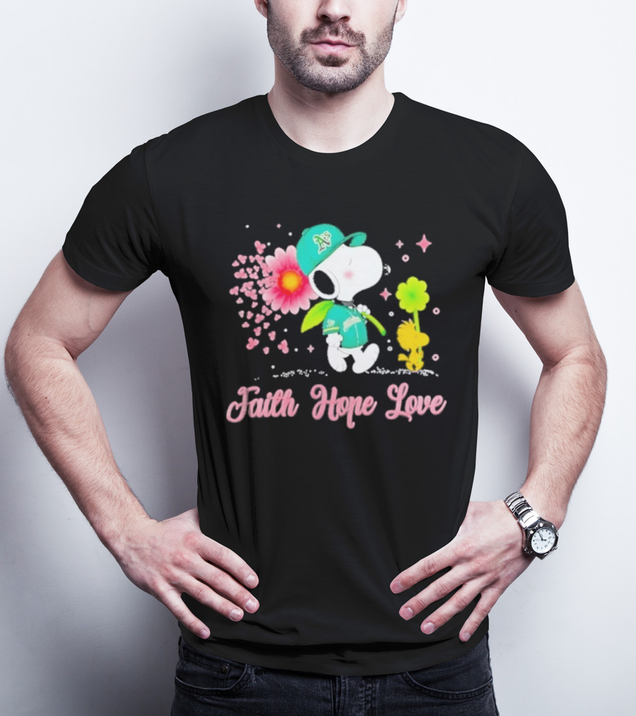 Oakland Athletics Snoopy Woodstock Faith Hope Love Breast Cancer Awareness 2026 T-Shirt