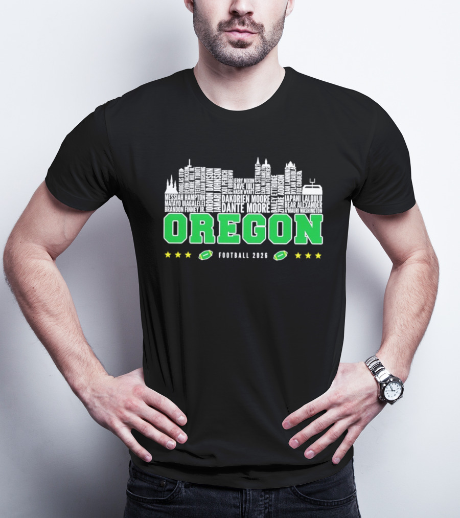 Oregon Ducks Football 2026 City Skyline Stars Helmets T-Shirt