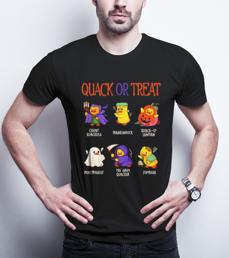 Quack Or Treat Count Quackula Frankenduck Quack O' Lantern Poultrygeist The Grim Quacker Zombeak T-Shirt