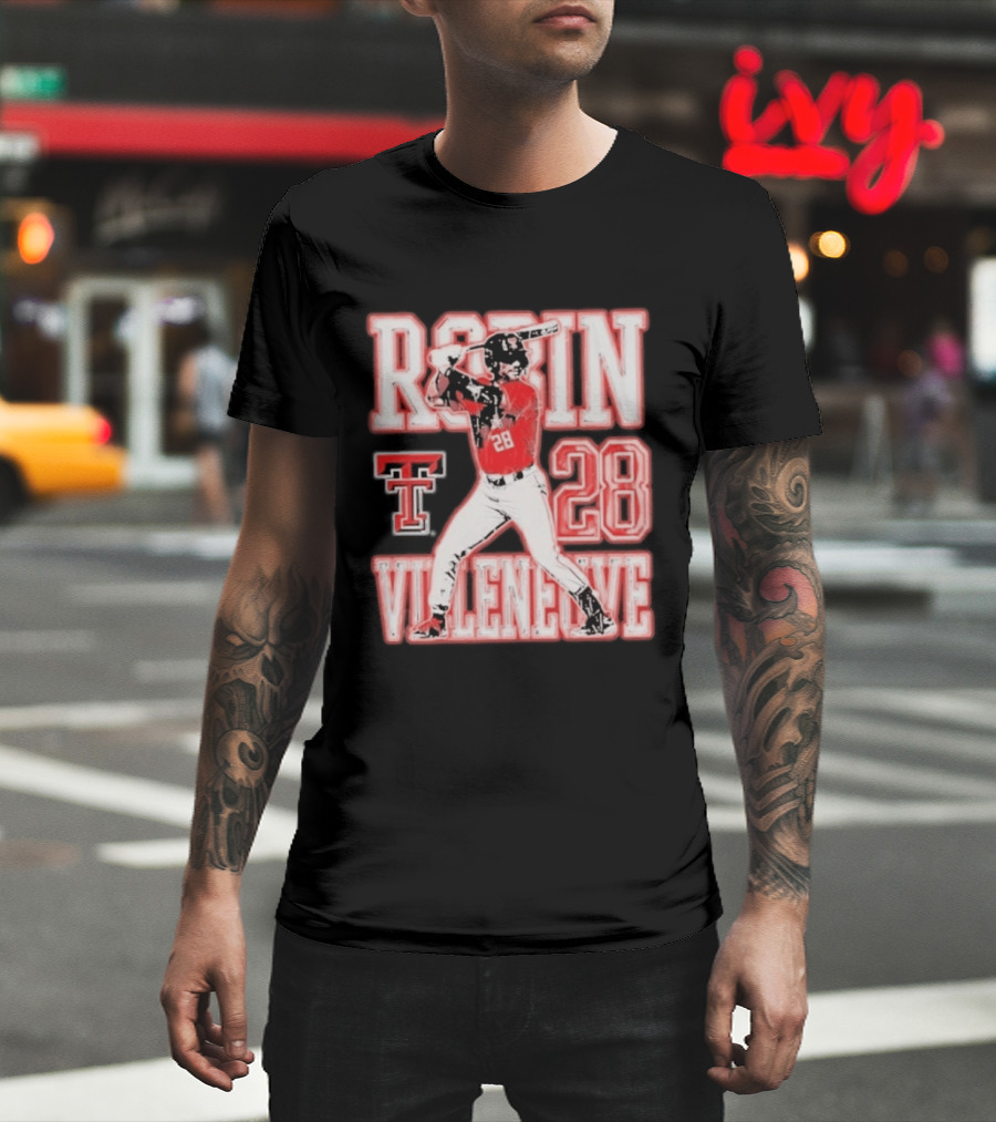 Robin Villeneuve Texas Tech Red Raiders 28 Baseball NCAA Swing T-Shirt