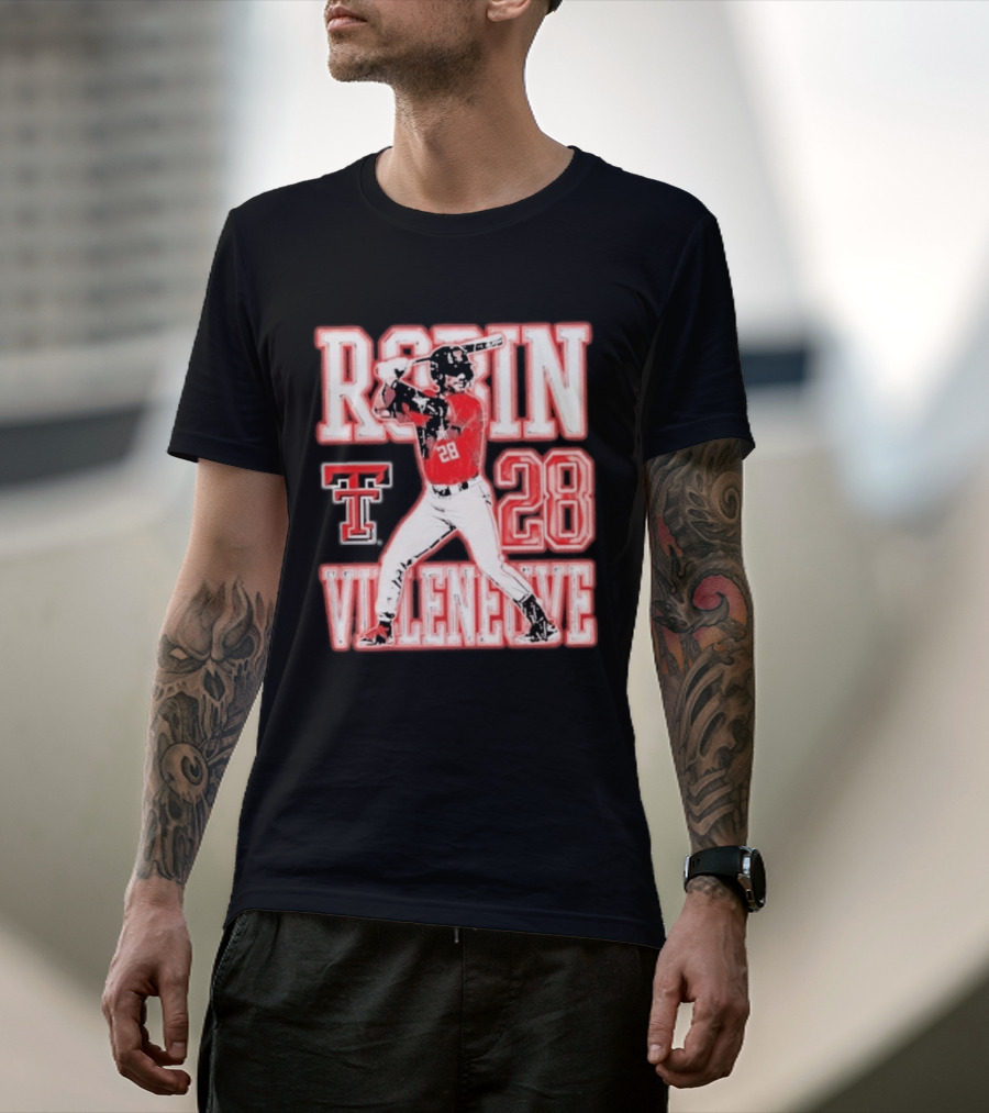 Robin Villeneuve Texas Tech Red Raiders 28 Baseball NCAA Swing T-Shirt