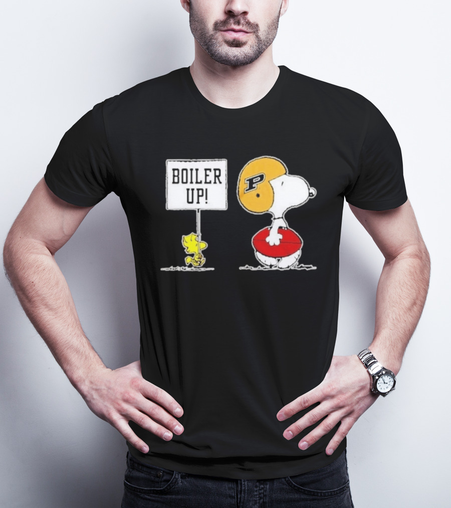 Snoopy And Woodstock Boiler Up Purdue Boilermakers Football P Helmet Peanuts Characters Holding Football T-Shirt