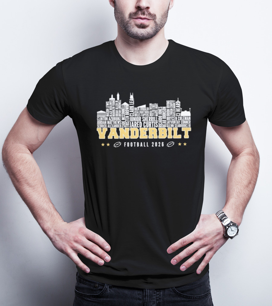 Vanderbilt Football 2026 City Skyline Players Names T-Shirt