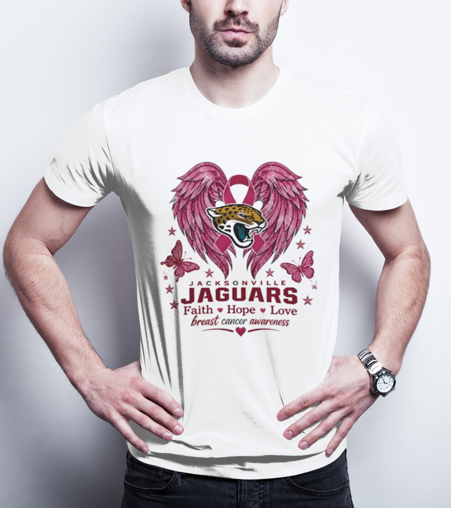 Jacksonville Jaguars Breast Cancer Awareness Faith Hope Love Wings T-Shirt