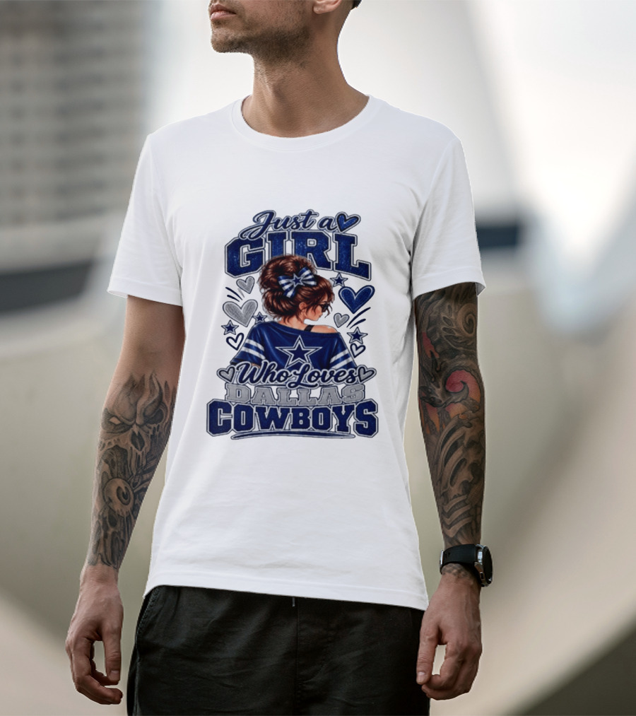 Just A Girl Who Loves Dallas Cowboys Fan Art Style Hearts And Stars T-Shirt