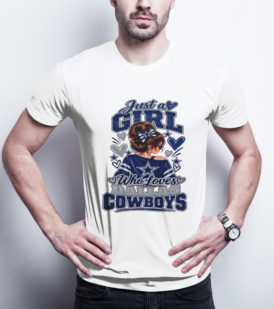 Just A Girl Who Loves Dallas Cowboys Fan Art Style Hearts And Stars T-Shirt