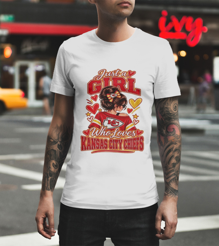 Just A Girl Who Loves Kansas City Chiefs KC Fan Heart Stars T-Shirt