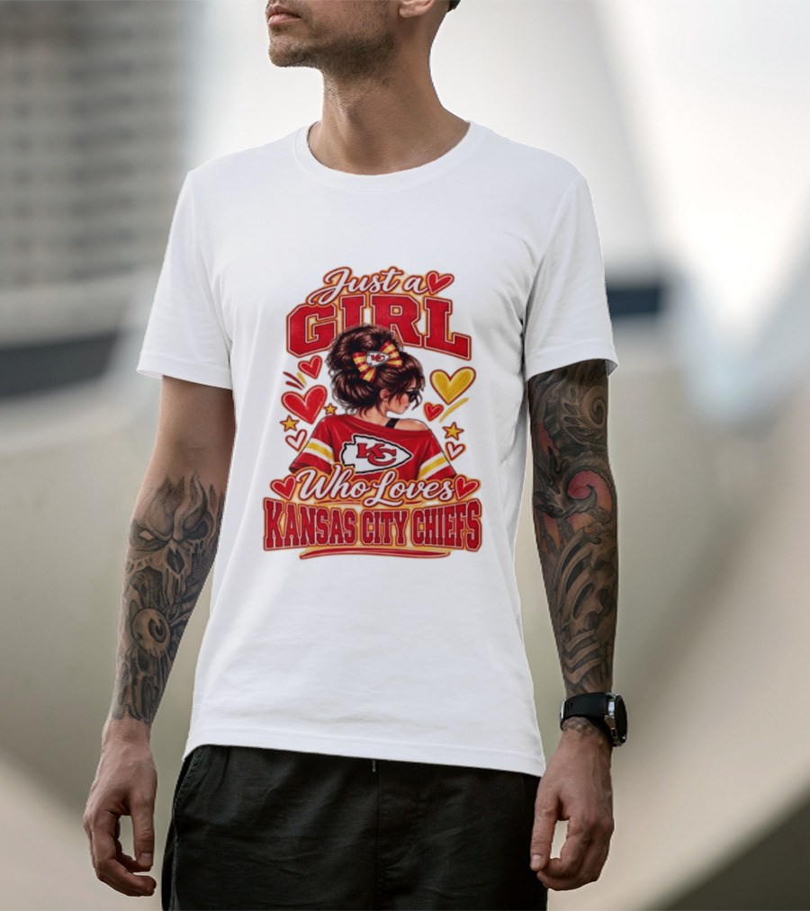 Just A Girl Who Loves Kansas City Chiefs KC Fan Heart Stars T-Shirt