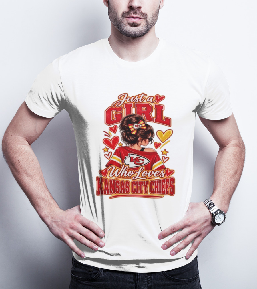 Just A Girl Who Loves Kansas City Chiefs KC Fan Heart Stars T-Shirt