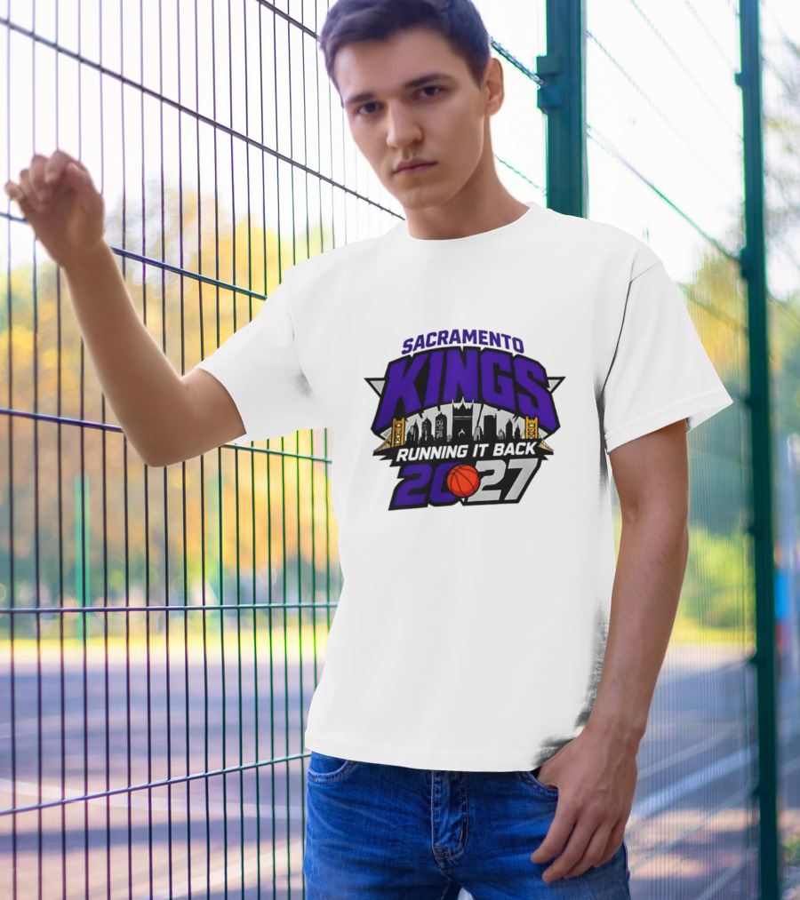 Sacramento Kings 2027 Running It Back Skyline Basketball T-Shirt