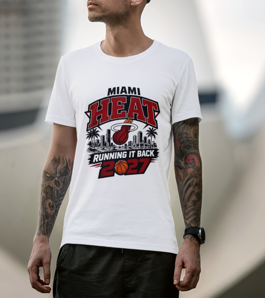 Miami Heat Running It Back 2027 NBA Basketball Skyline T-Shirt