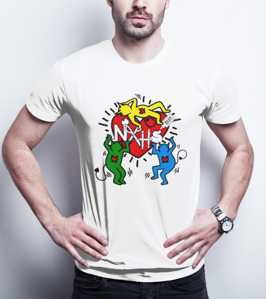 NAHS Blue Devils Keith Haring Heart Colorful Dancing Figures T-Shirt