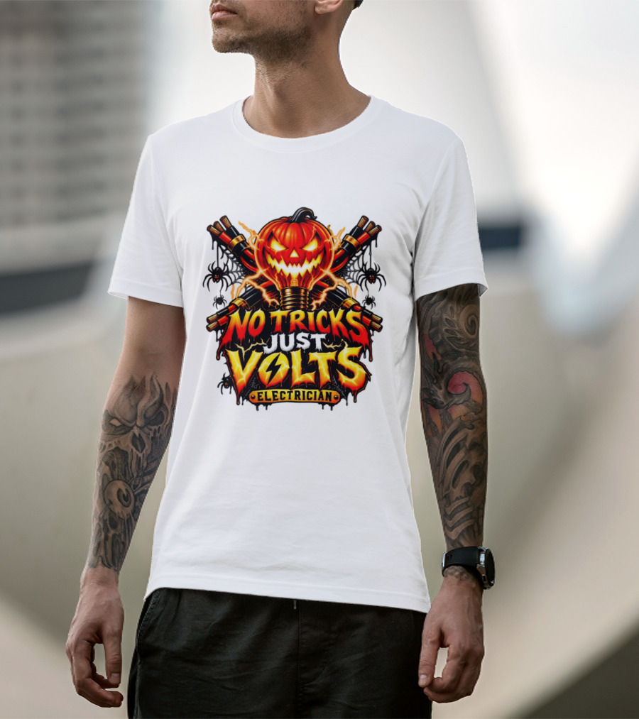 No Tricks Just Volts Electrician Pumpkin Halloween T-Shirt