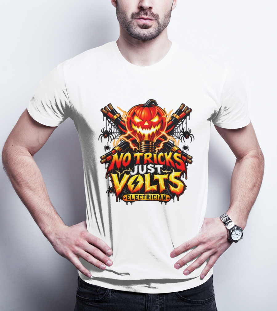 No Tricks Just Volts Electrician Pumpkin Halloween T-Shirt