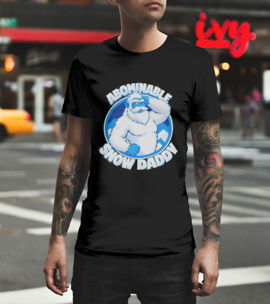 Abominable Snow Daddy Yeti Bigfoot Sasquatch Ice Blue Circle T-Shirt