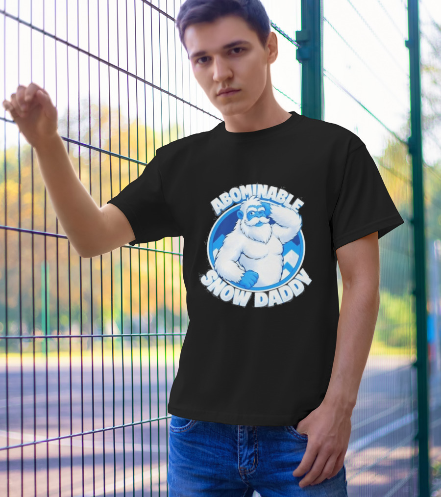 Abominable Snow Daddy Yeti Bigfoot Sasquatch Ice Blue Circle T-Shirt