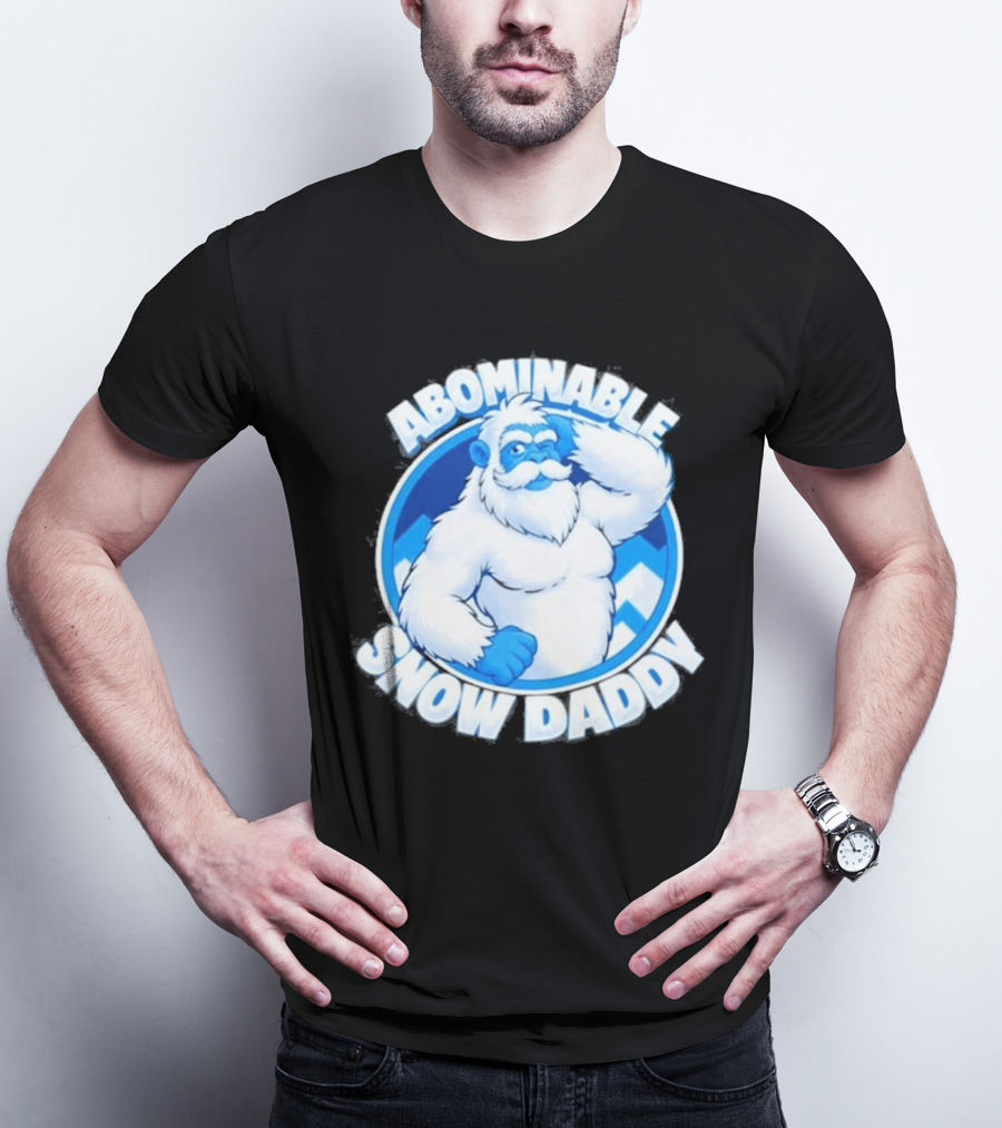 Abominable Snow Daddy Yeti Bigfoot Sasquatch Ice Blue Circle T-Shirt