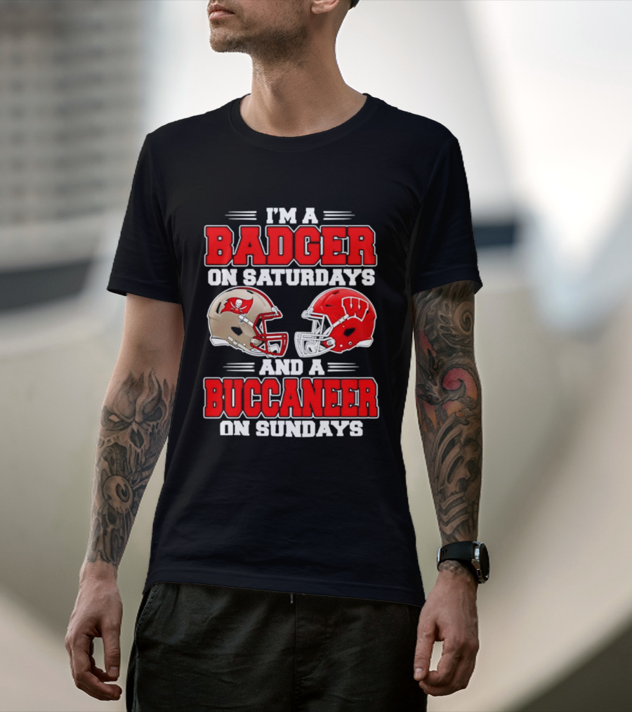 I'm A Badger On Saturdays And A Buccaneer On Sundays Football Helmet T-Shirt