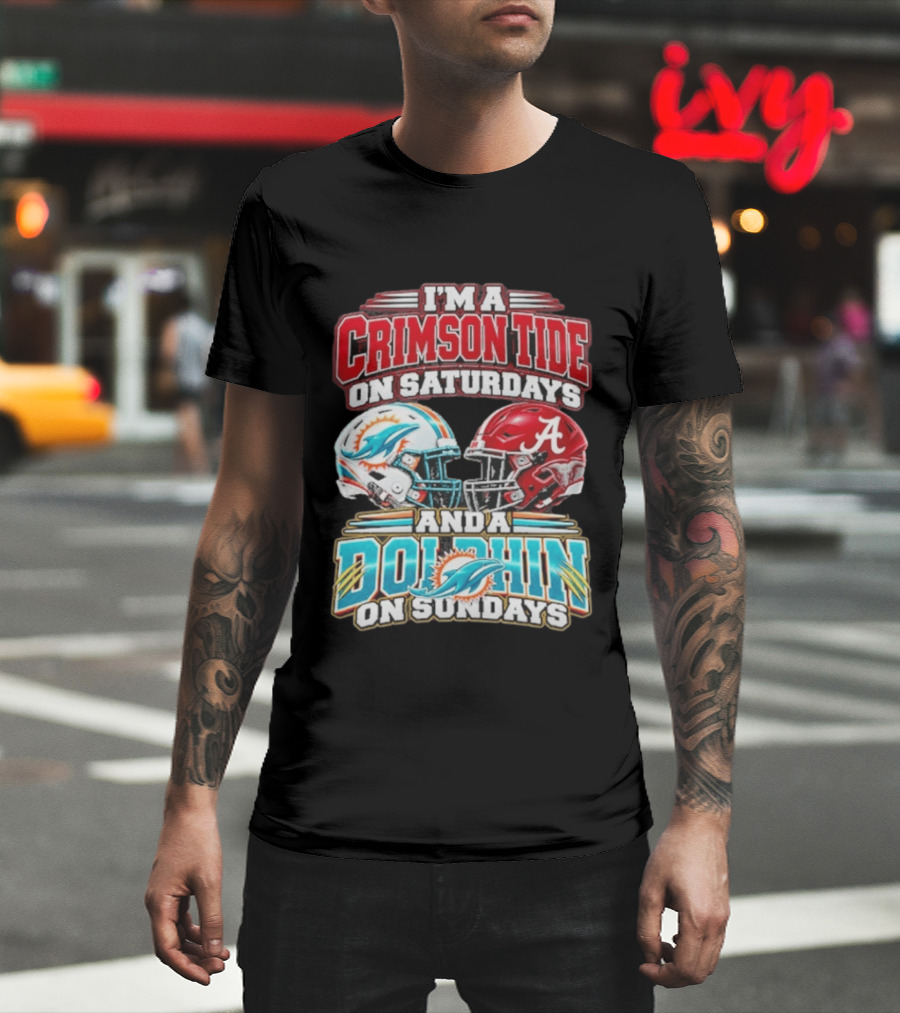 Crimson Tide Saturdays And Dolphin Sundays Football Helmets T-Shirt