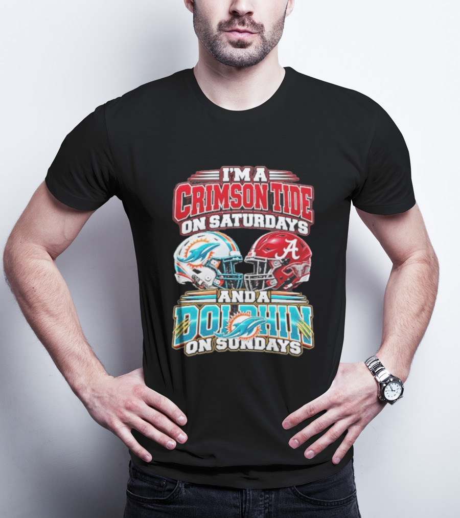 Crimson Tide Saturdays And Dolphin Sundays Football Helmets T-Shirt