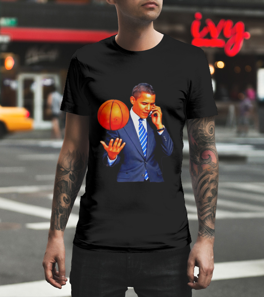 Barack Obama Basketball Phone Call In Suit And Tie T-Shirt