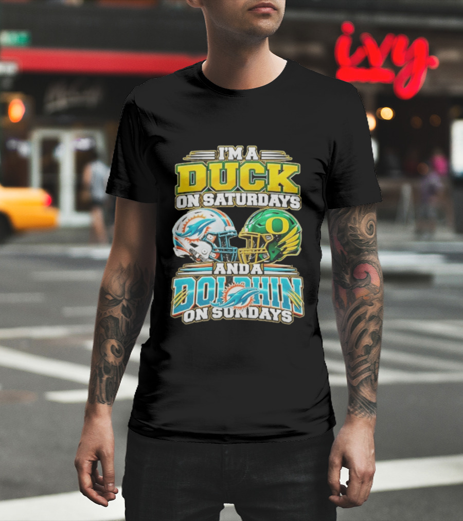 I'm A Duck On Saturdays And A Dolphin On Sundays Football Helmets T-Shirt