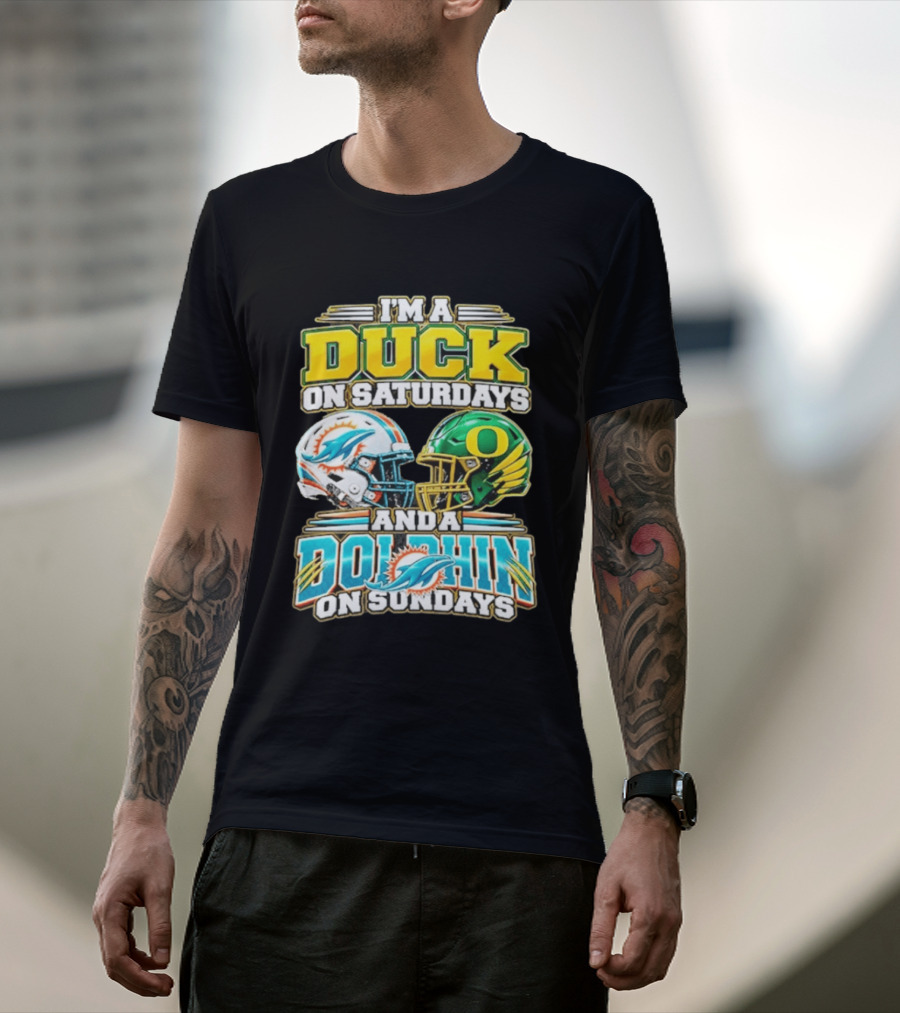 I'm A Duck On Saturdays And A Dolphin On Sundays Football Helmets T-Shirt