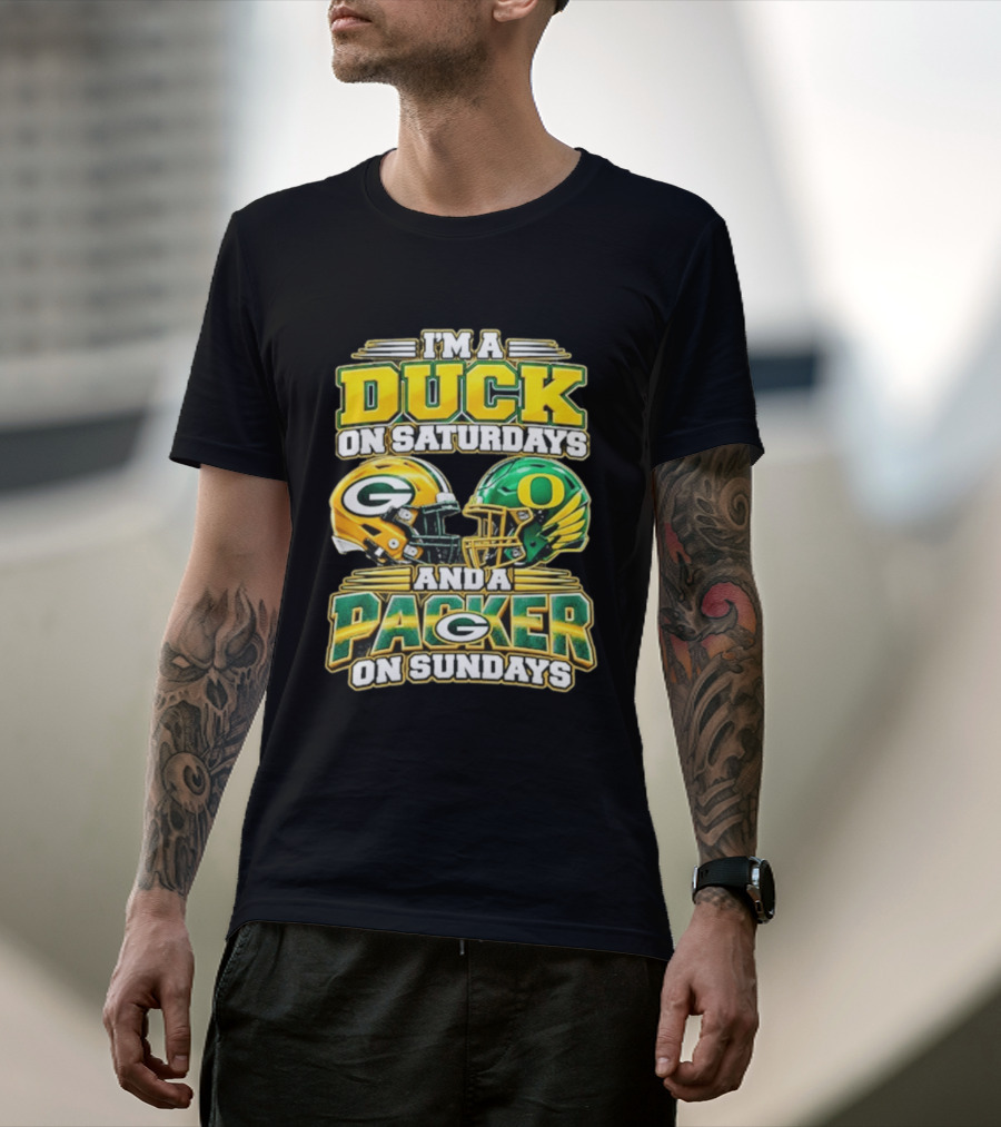 I'm A Duck On Saturdays And A Packer On Sundays Football Helmets T-Shirt