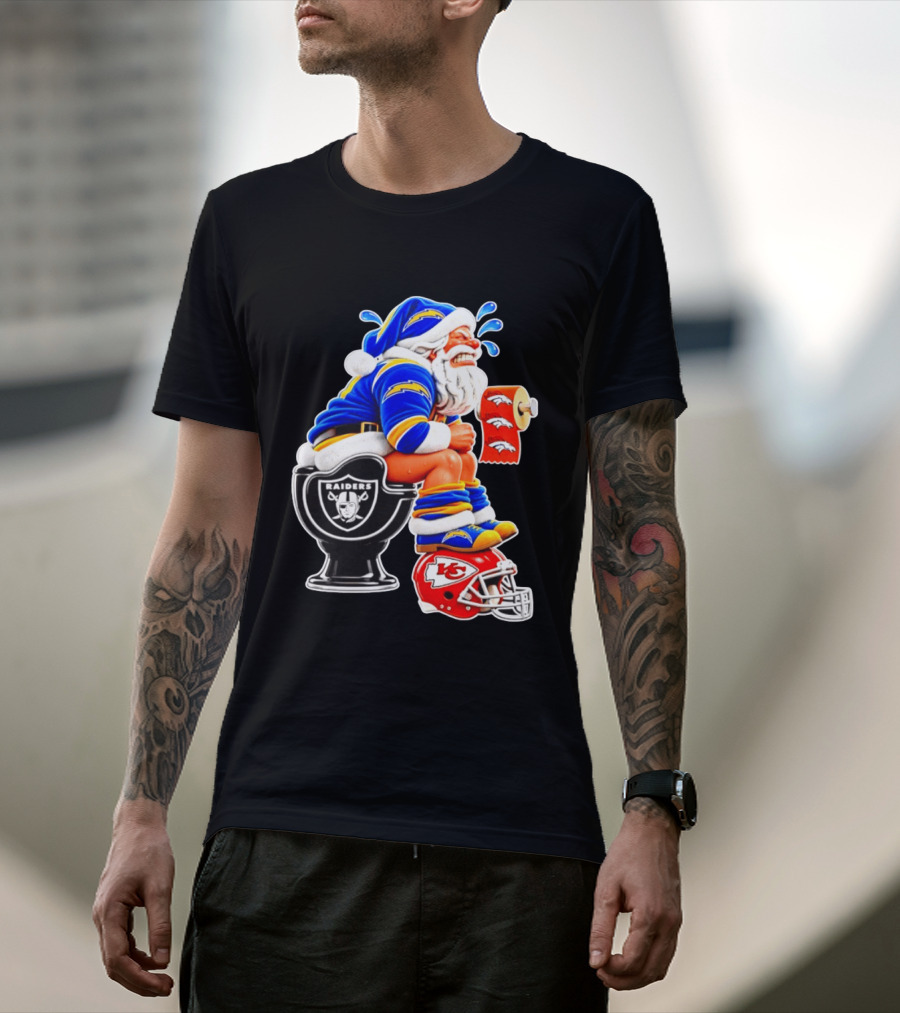 Santa Claus LA Chargers Pooping Raiders Toilet Chiefs Broncos Roll T-Shirt