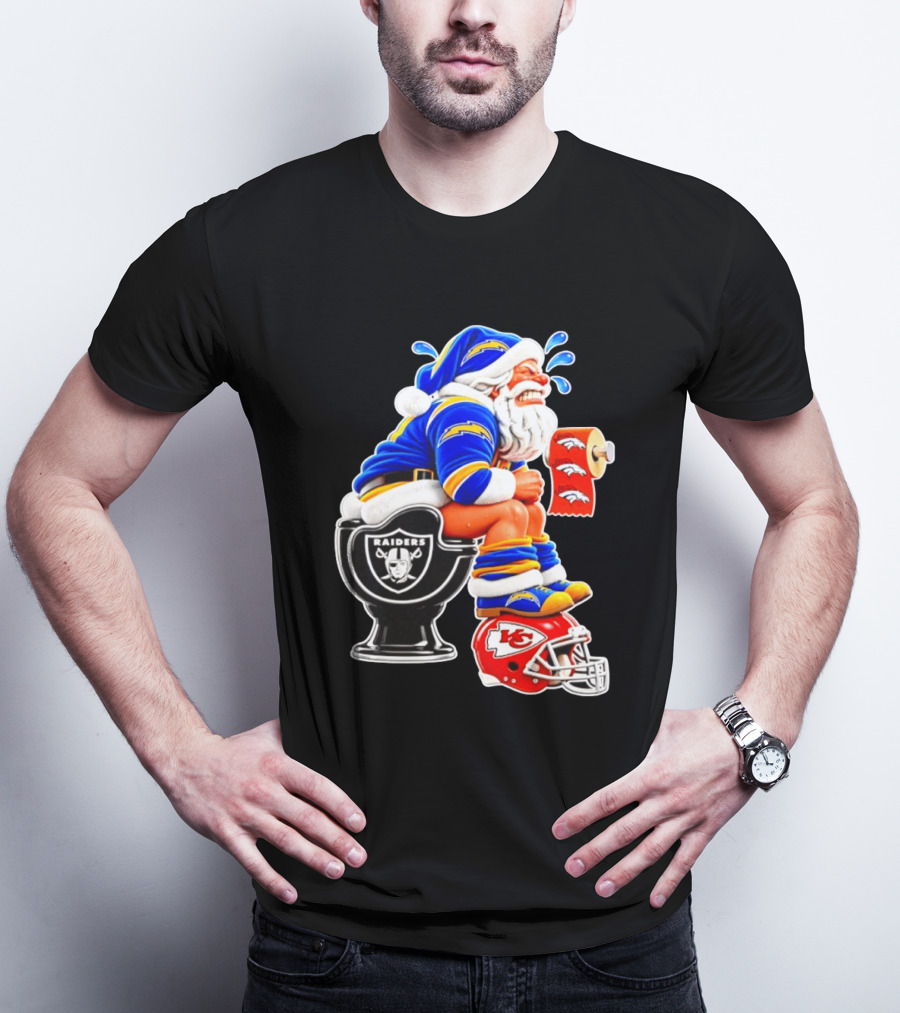 Santa Claus LA Chargers Pooping Raiders Toilet Chiefs Broncos Roll T-Shirt