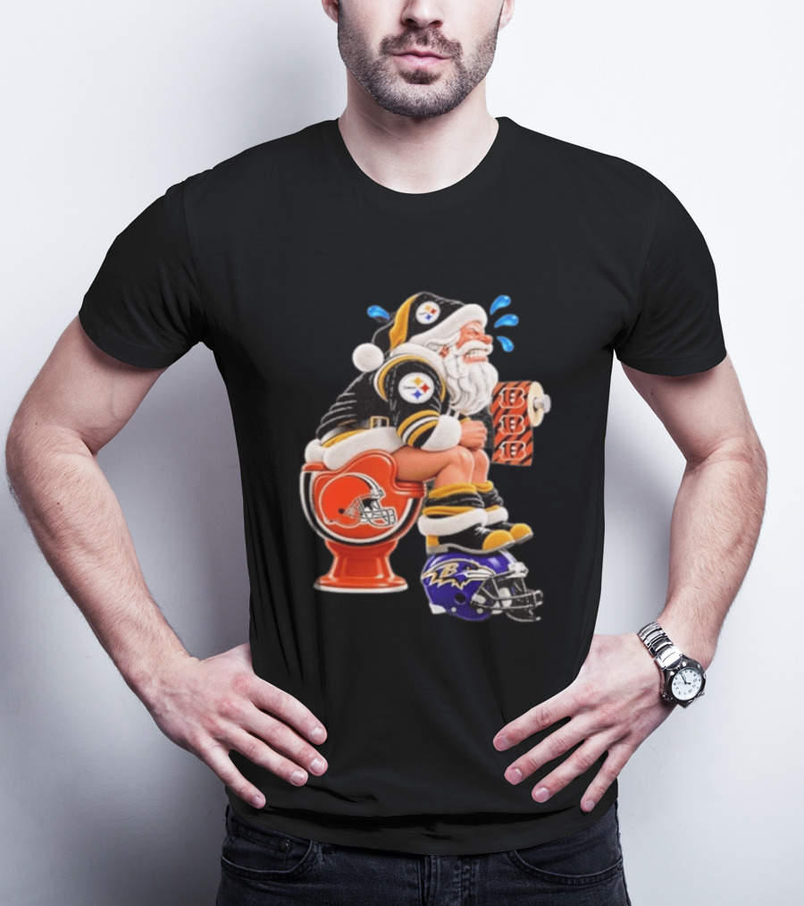 Pittsburgh Steelers Santa Christmas Cleveland Browns Toilet Baltimore Ravens Helmet Cincinnati Bengals Toilet Paper Football T-Shirt