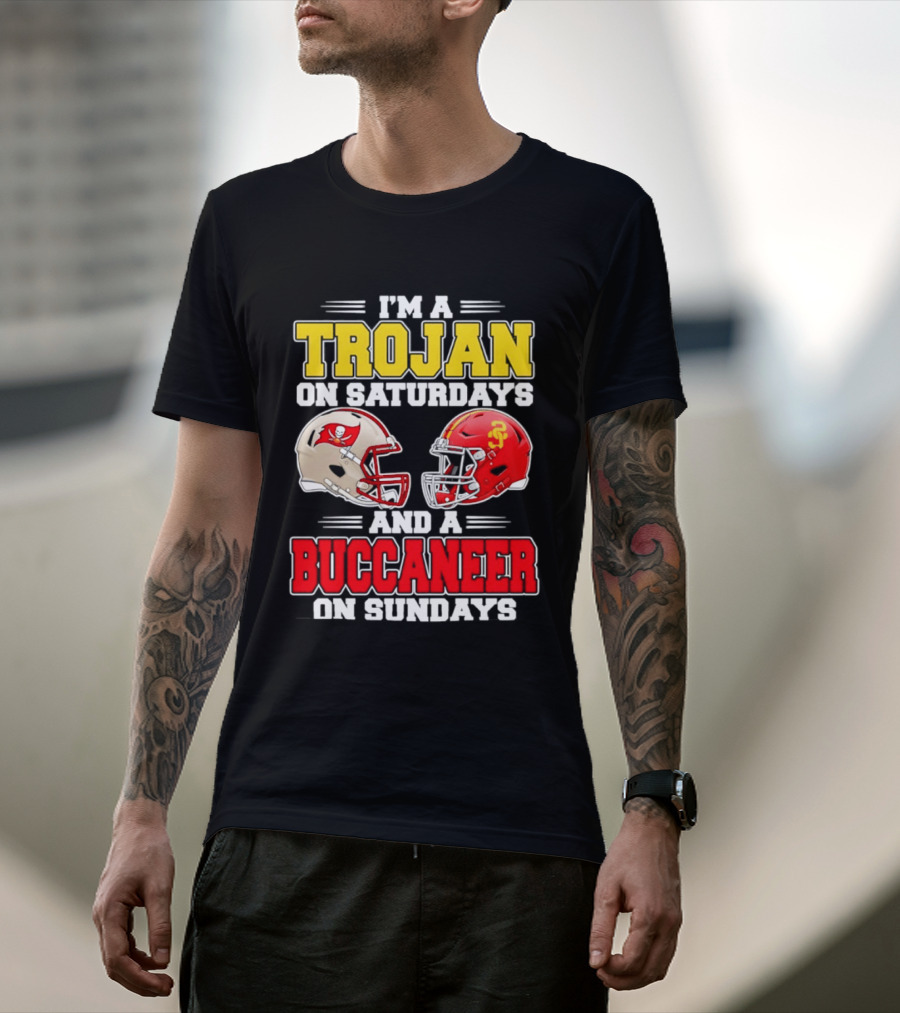 I'm A Trojan On Saturdays And A Buccaneer On Sundays Football Helmet T-Shirt