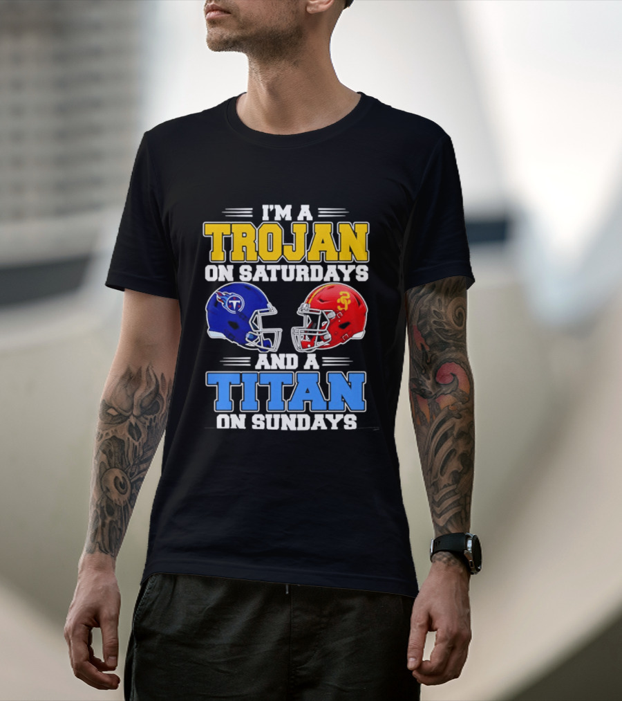 USC Trojans On Saturdays Titans On Sundays Football Helmets T-Shirt