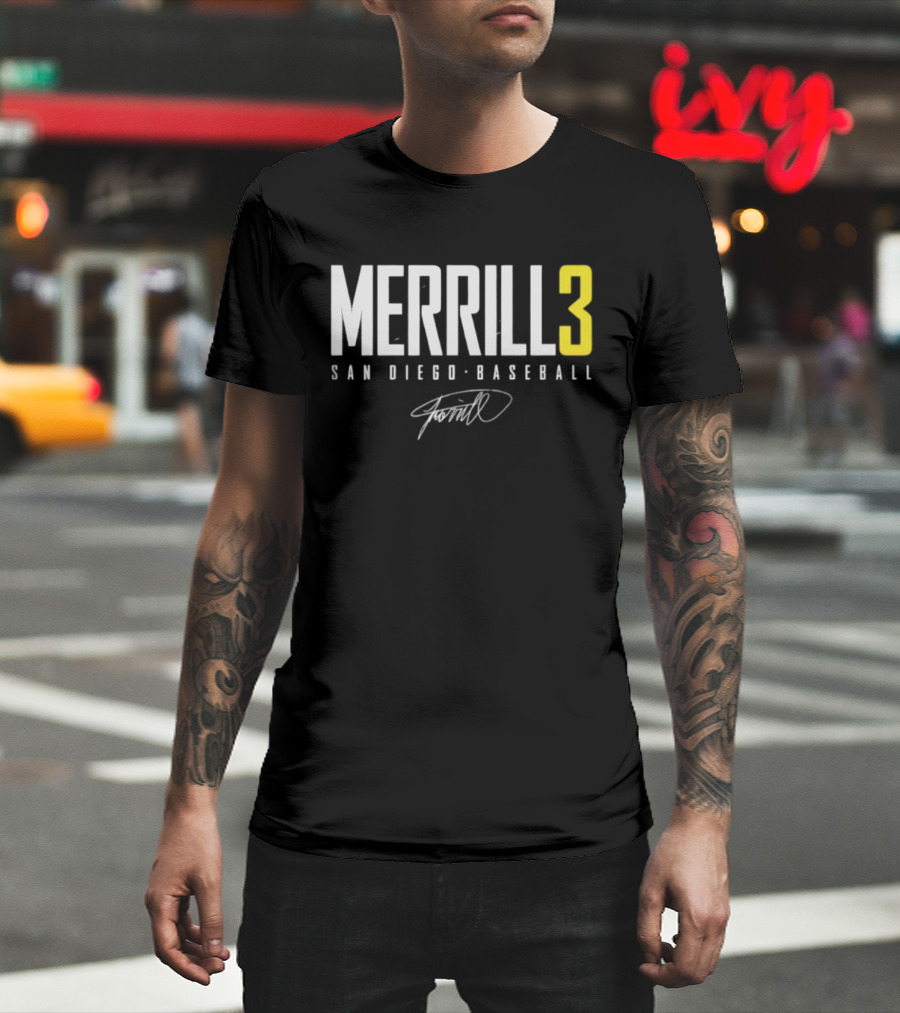 Jackson Merrill 3 San Diego Padres Name And Number Singature T-Shirt