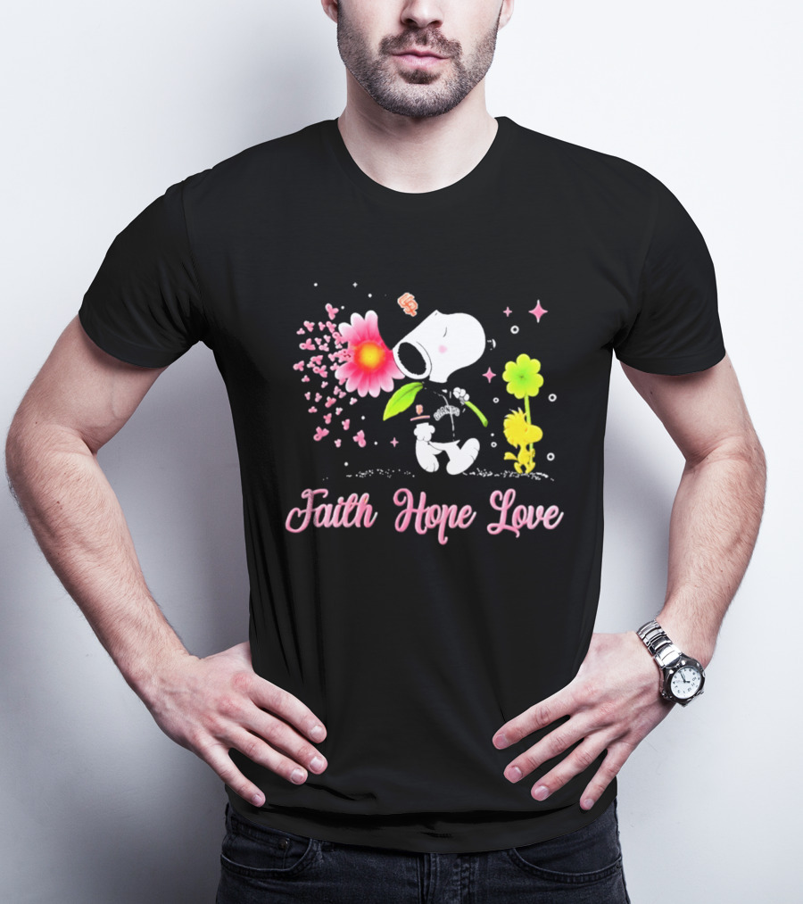 Faith Hope Love Snoopy San Francisco Giants Breast Cancer Awareness T-Shirt