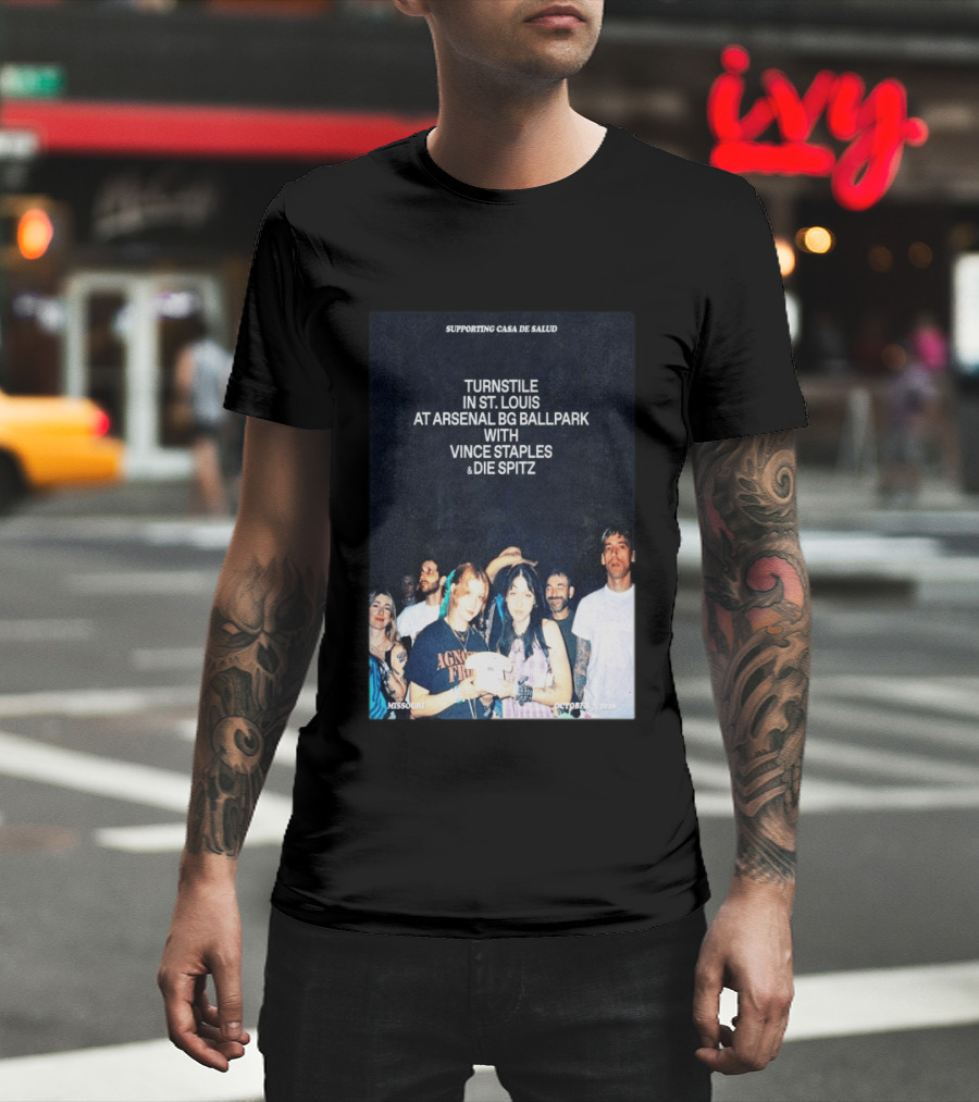 Turnstile St. Louis Arsenal BG Ballpark Vince Staples Die Spitz October 2026 Supporting Casa De Salud Missouri T-Shirt