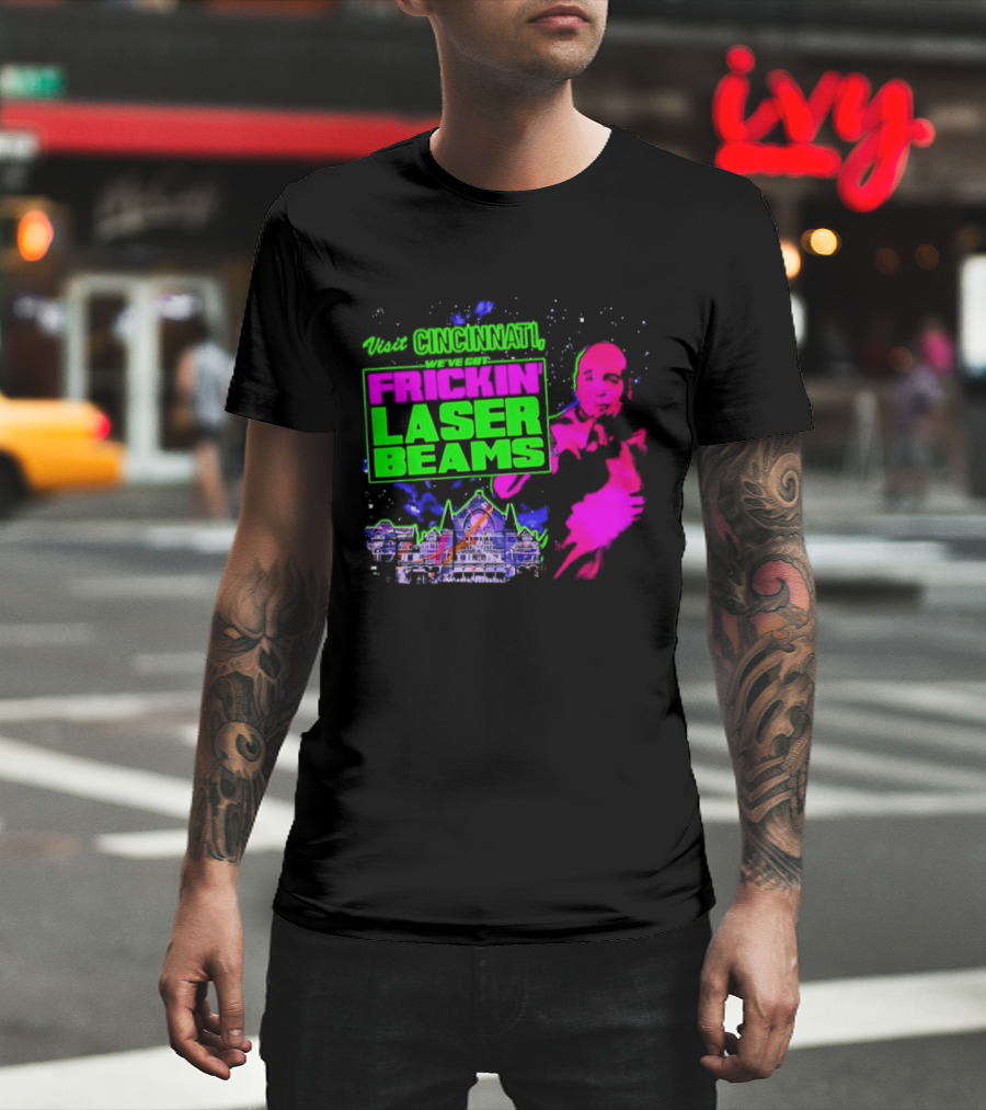 Visit Cincinnati Frickin' Laser Beams Retro Neon T-Shirt