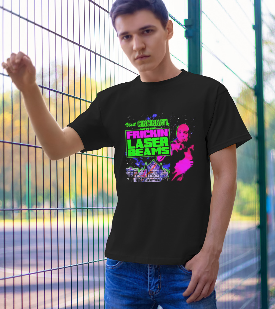 Visit Cincinnati Frickin' Laser Beams Retro Neon T-Shirt
