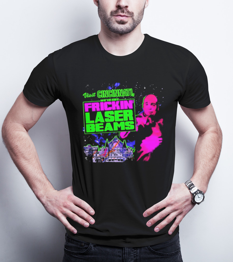 Visit Cincinnati Frickin' Laser Beams Retro Neon T-Shirt