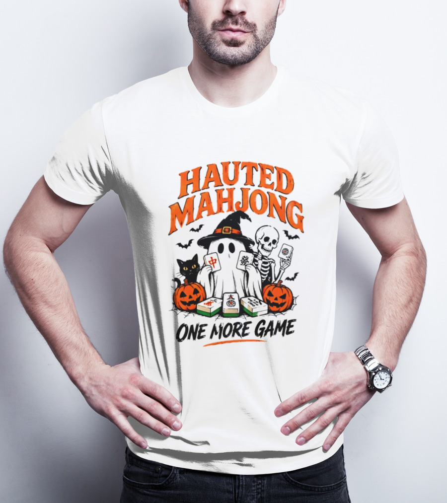Hauted Mahjong Halloween Ghost Cat Skeleton Pumpkins One More Game T-Shirt