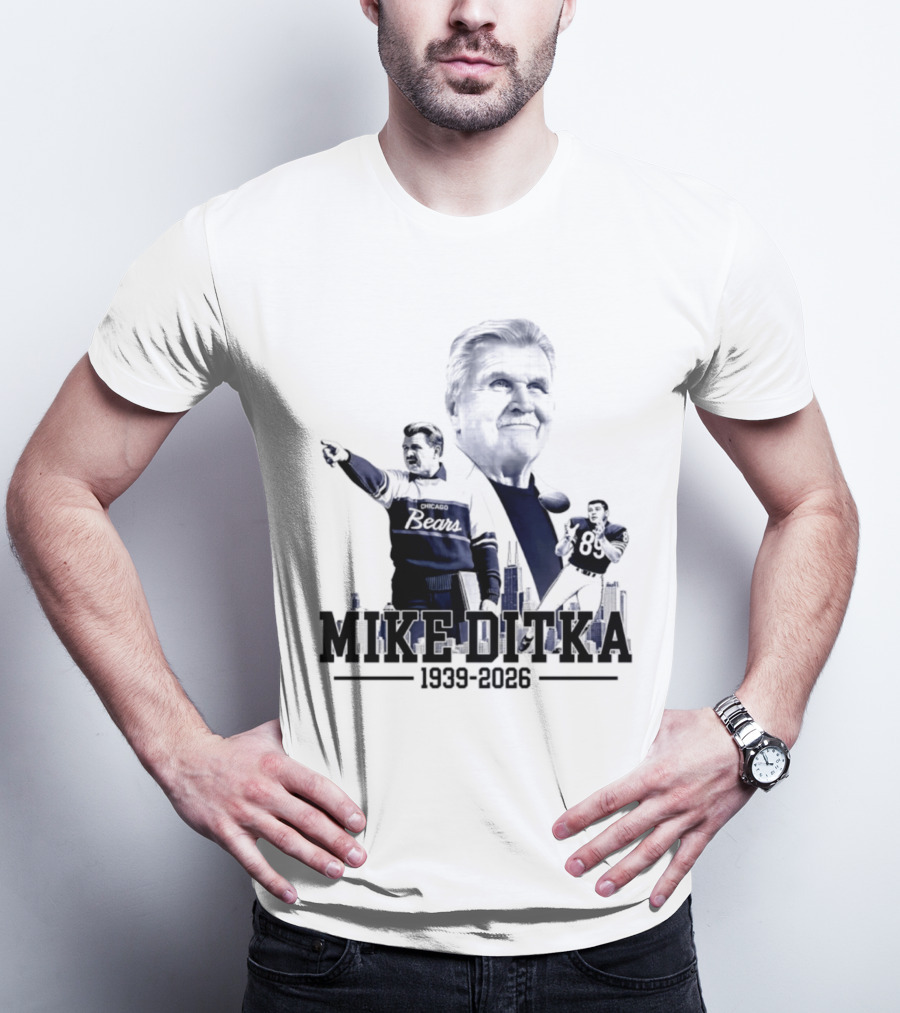 Mike Ditka Da Coach Chicago Bears In Loving Memory 1939 2026 City Skyline T-Shirt
