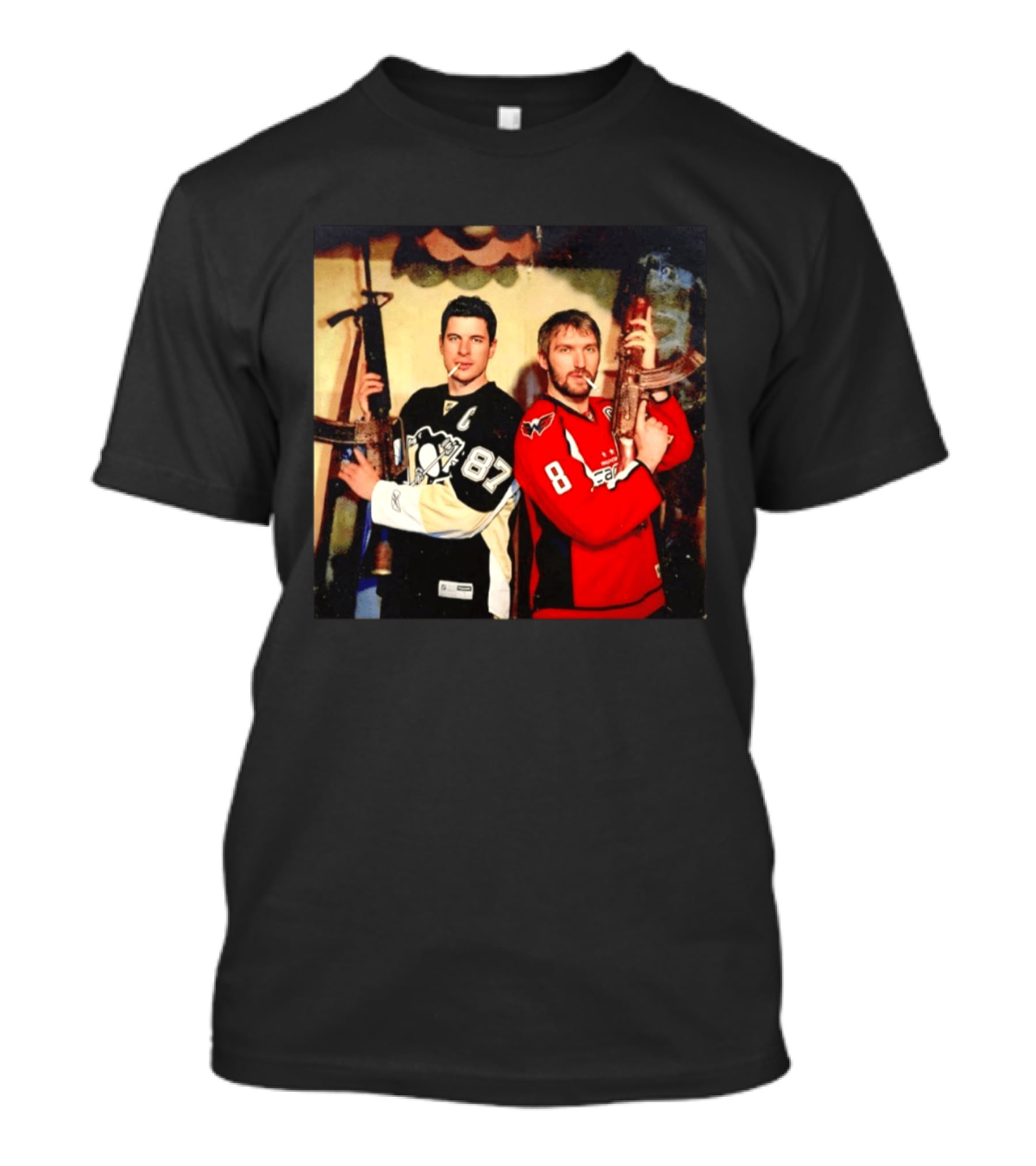 Legend Hockey Alex Ovechkin Sidney Crosby Cigar Guns Penguins Capitals T-Shirt