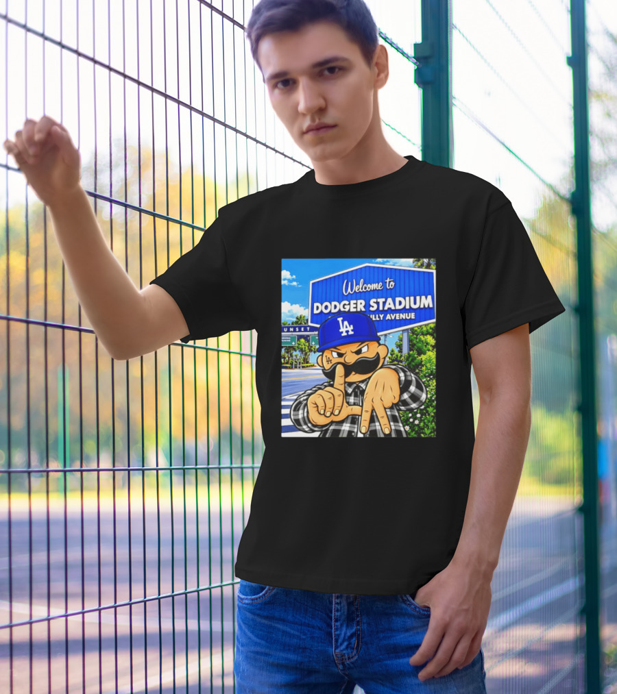 Welcome To Dodger Stadium Sunset Billy Avenue LA Dodgers Cholo T-Shirt