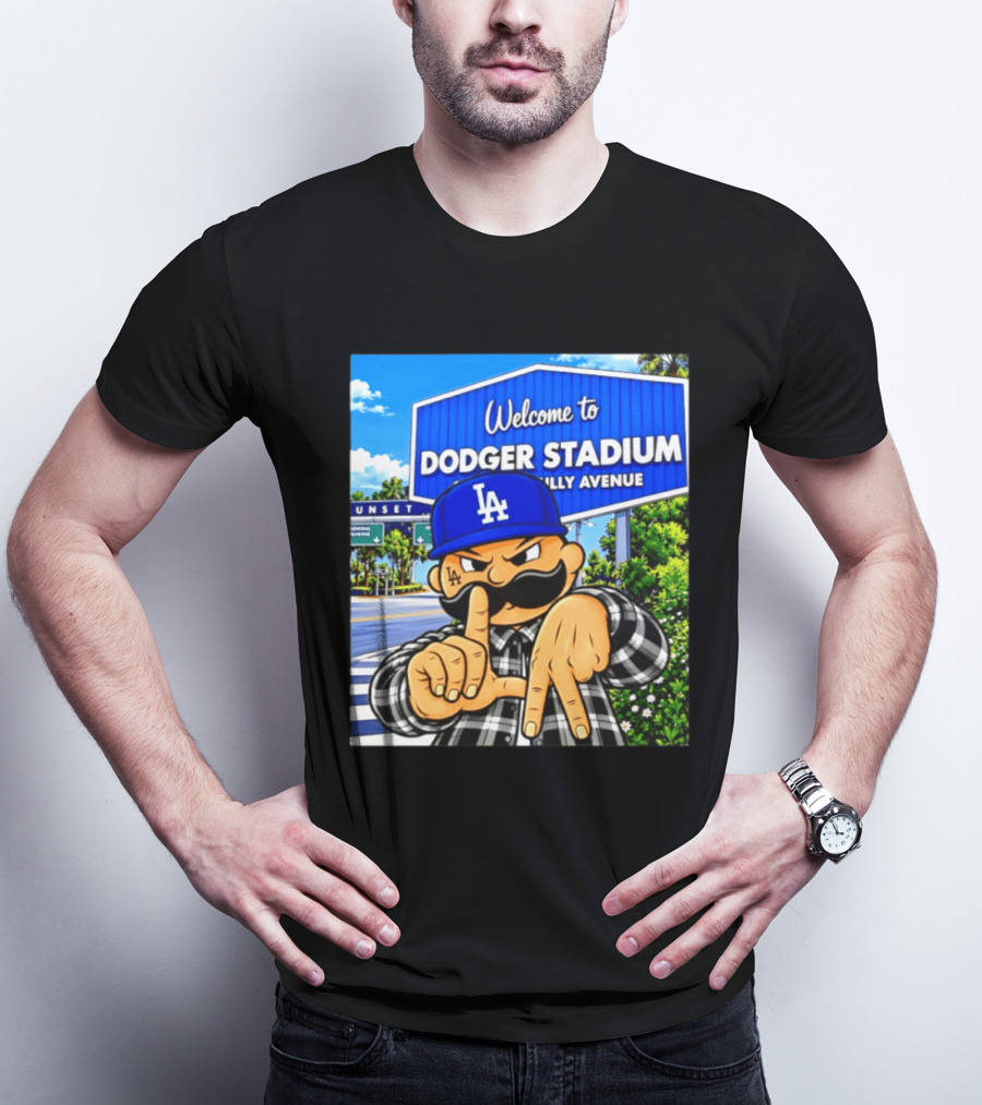 Welcome To Dodger Stadium Sunset Billy Avenue LA Dodgers Cholo T-Shirt